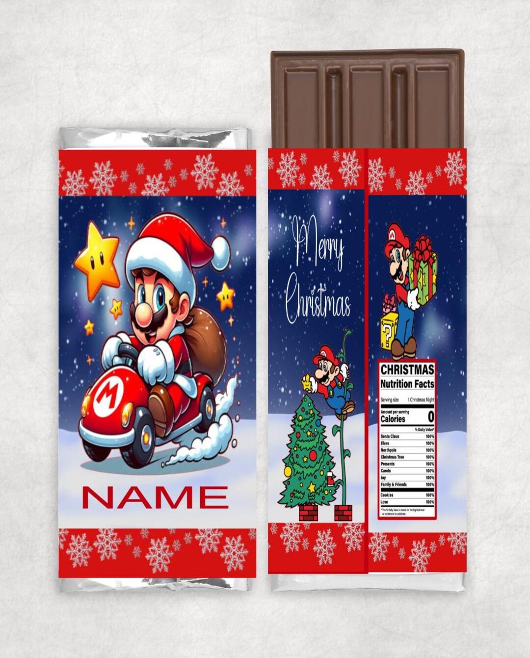 Mario Christmas Custom 40g Chocolate Bar Wrapper and Treat Bag Template ...