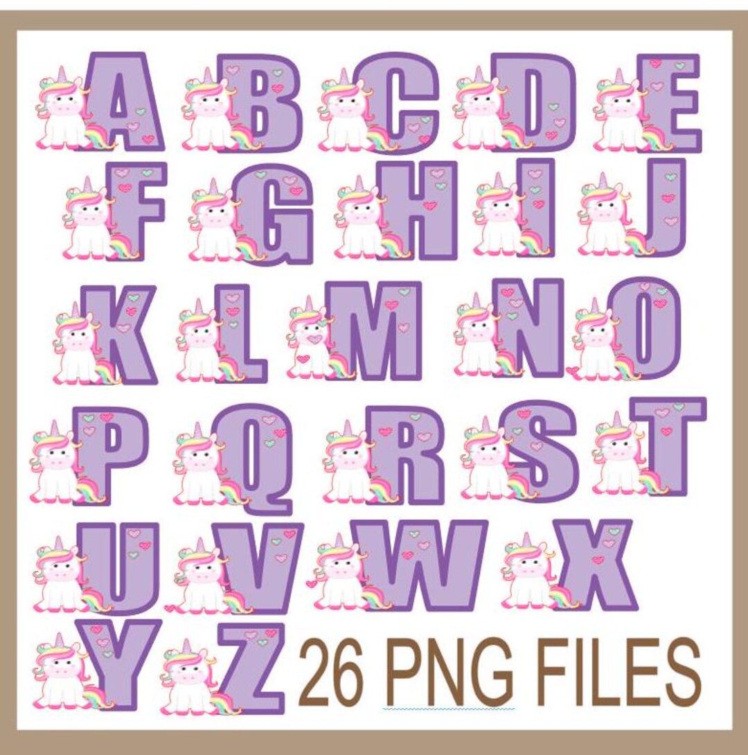 Cute Unicorn Letters PNG Set - Alphabet Clipart - Digital Download - 26 ...