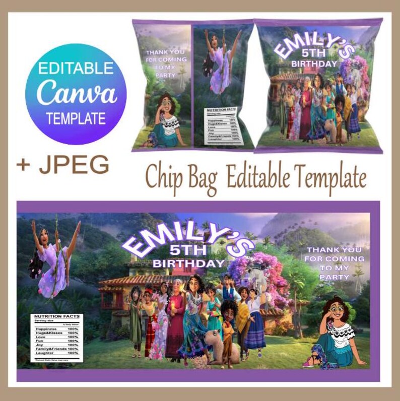 Encanto Editable Chip Bag Canva Template, Encanto Themed for Birthday ...