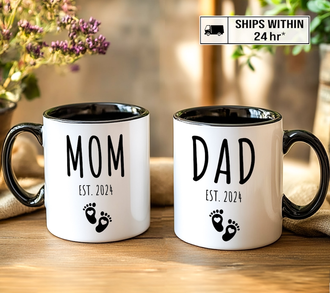 New Mom Mug, New Dad Coffee Mug, Mom Est Mug, Parents to Be Mug Set for ...