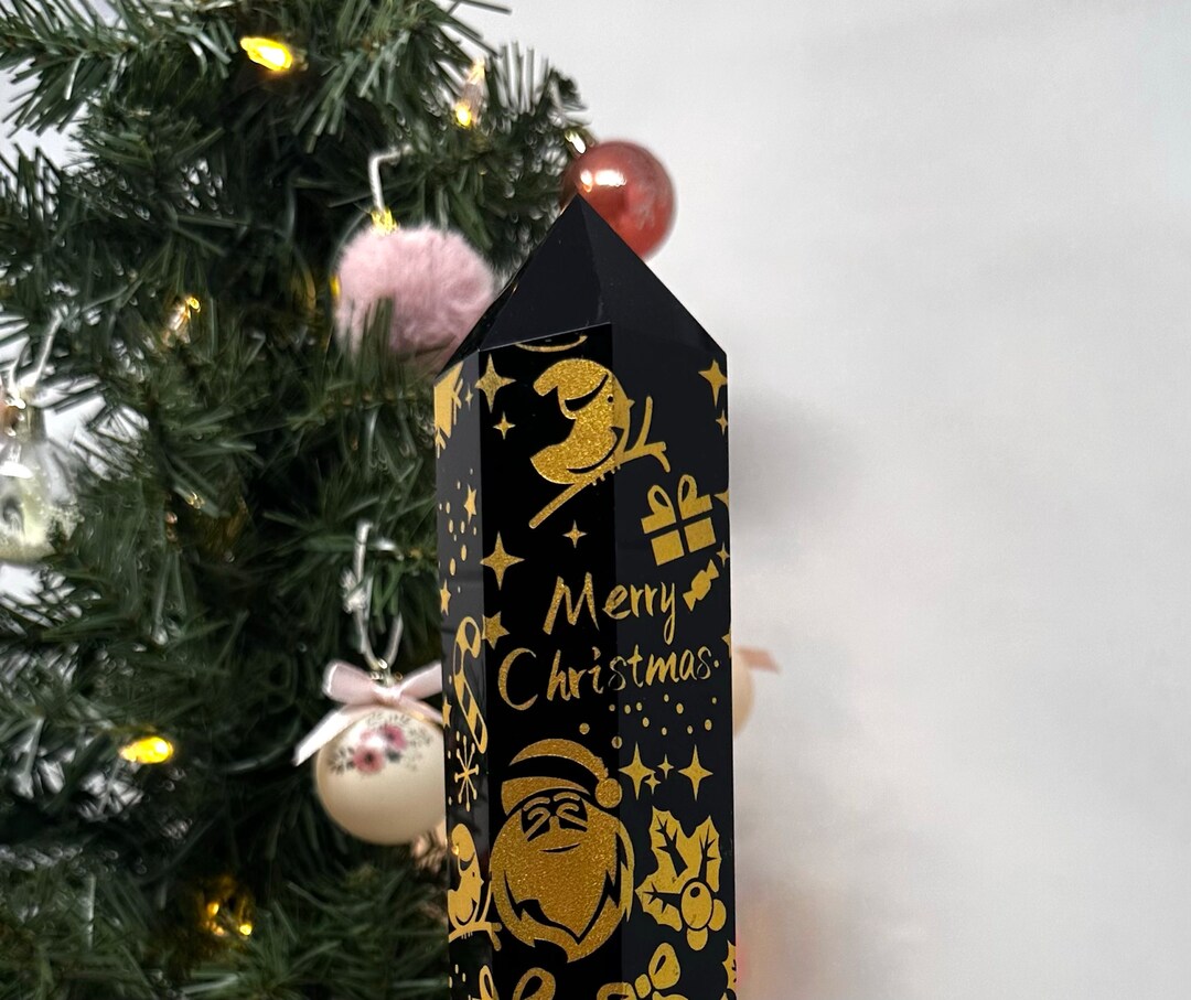 XL Large Christmas Gold Obsidian Point, Engraved Crystal, 2 Pounds, 11. ...