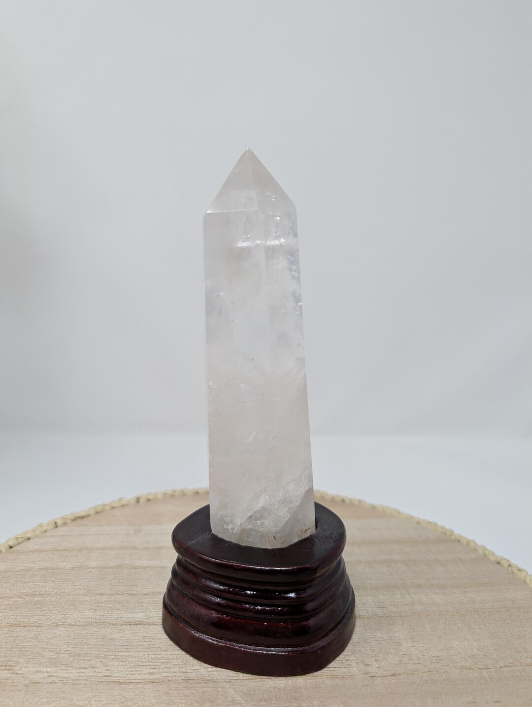 Clear Quartz Tower With Wooden Base, Clear Quartz Tower, Clear Quartz ...