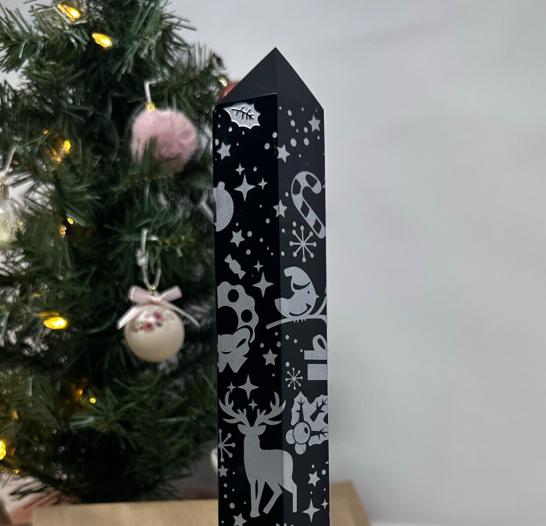 XL Large Christmas Black Obsidian Point, Engraved Crystal, 2 Pounds, 11 ...