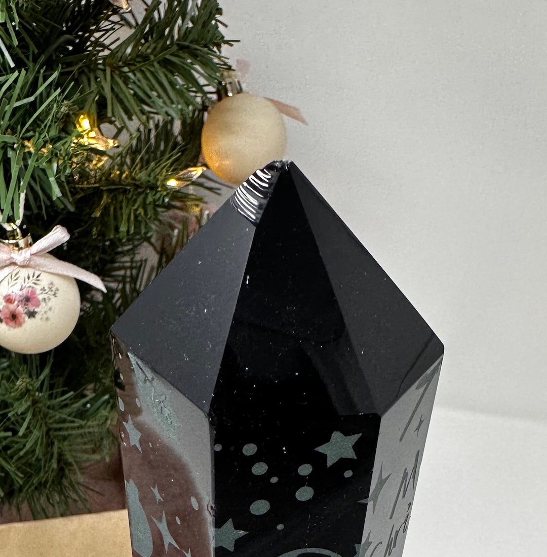 DAMAGED/DISCOUNTED XL Large Christmas Green Obsidian Point, Engraved ...