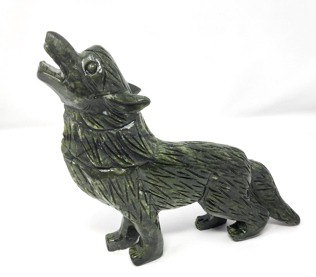 Nephrite Jade Wolf Carving, Jade, Wolf Carving, Crystal Dog Carving ...