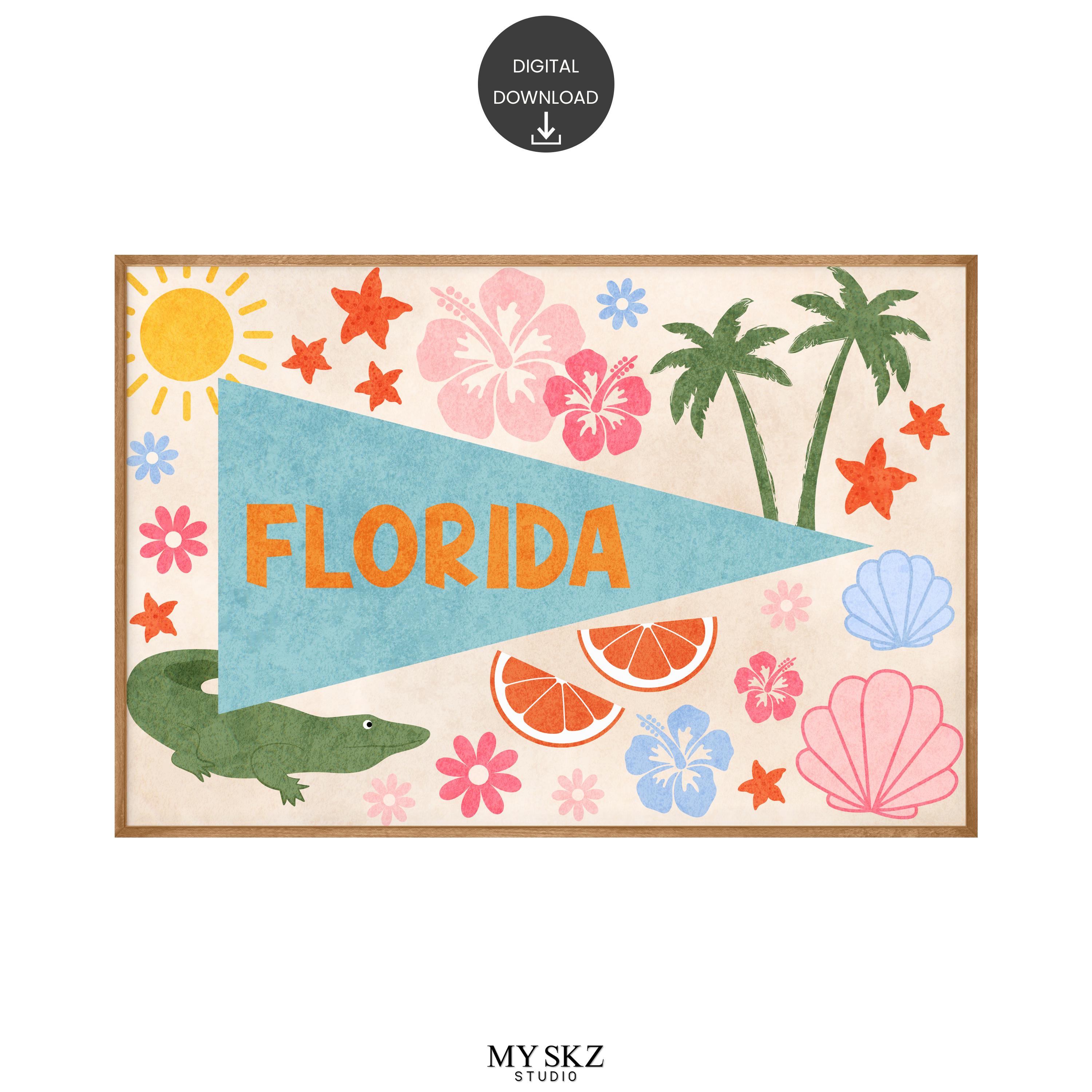 Florida Wall Art Print, USA State Print, Florida Theme Print, Florida ...