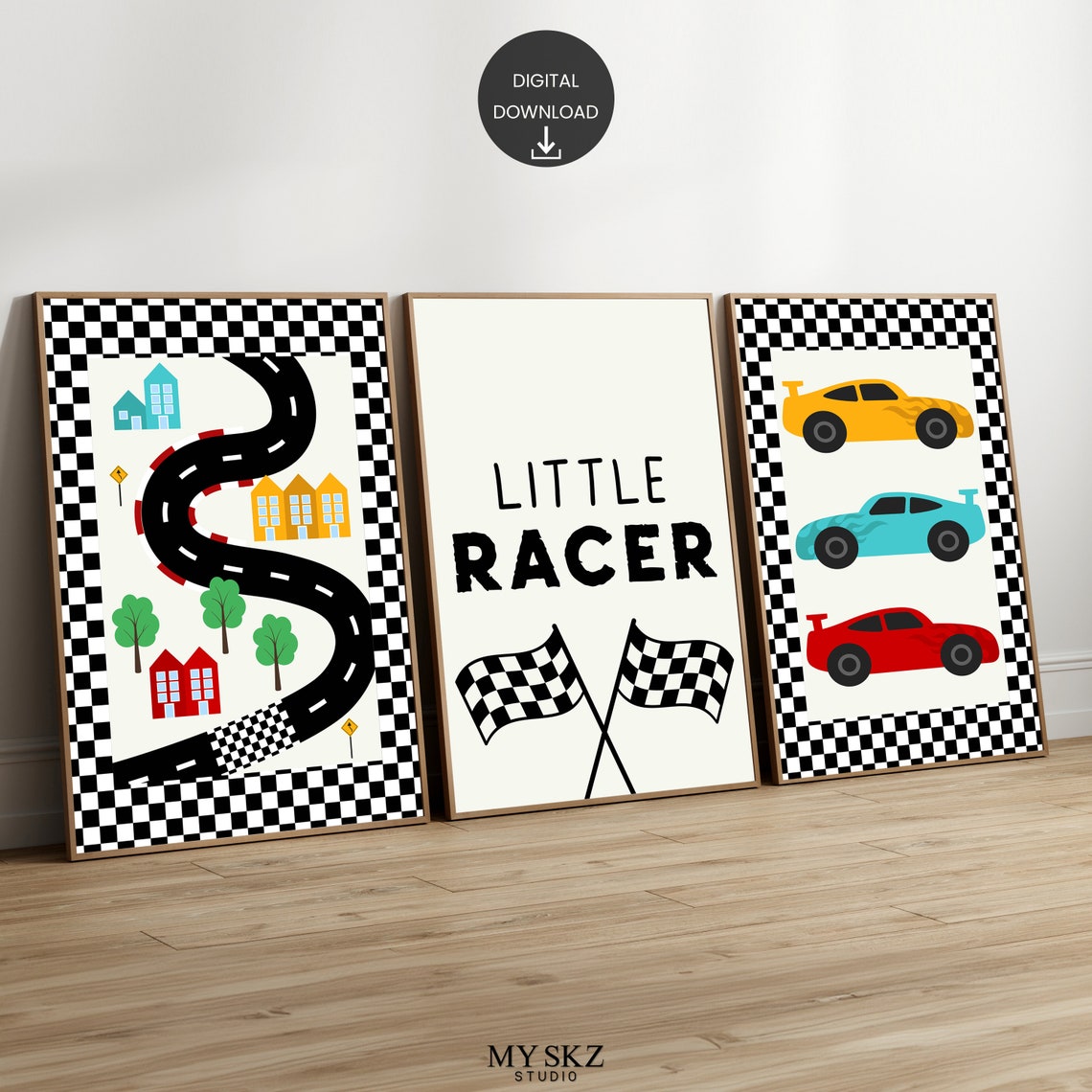 Racing Car Prints, Set of 3 Wall Art Prints, Boy Playroom Printable ...