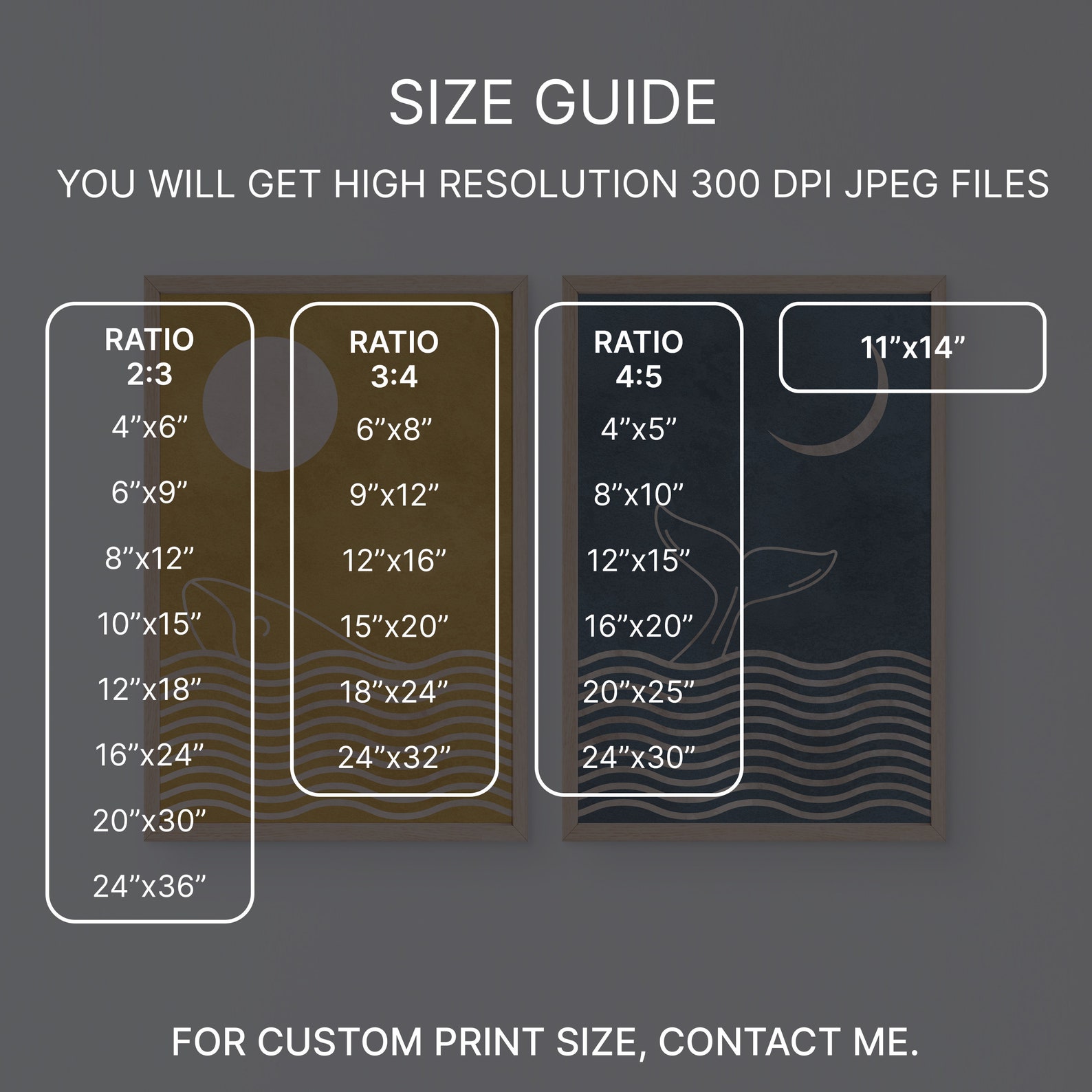 Sun and Moon Sea Whale Art Print, Day Night Ocean Wall Art, Sea Waves ...