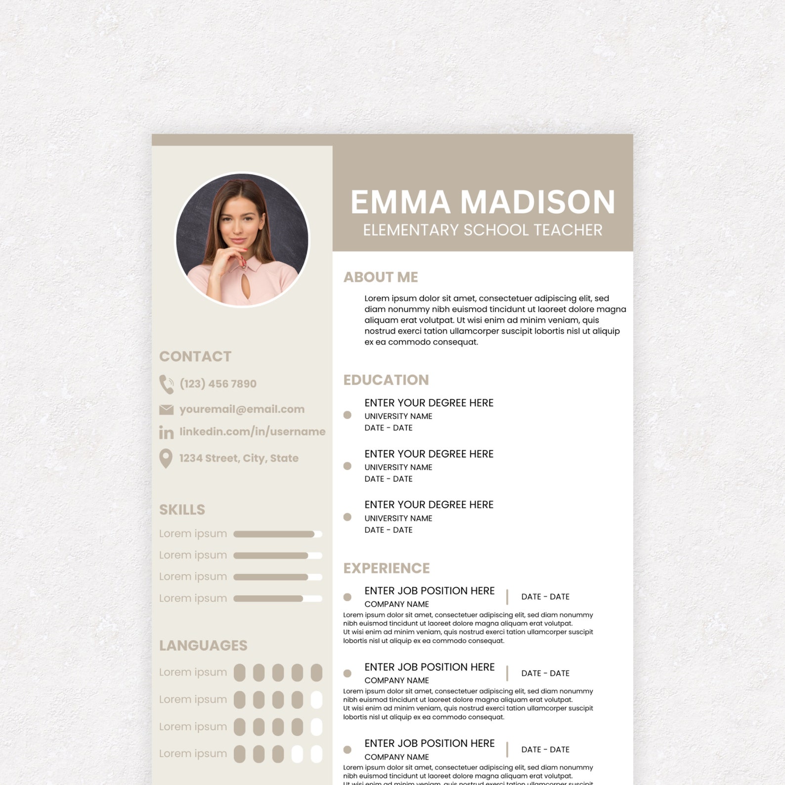 Modern Teacher Resume Template Editable Teacher Resume - Etsy