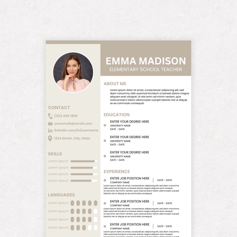 Modern Teacher Resume Template Editable Teacher Resume - Etsy