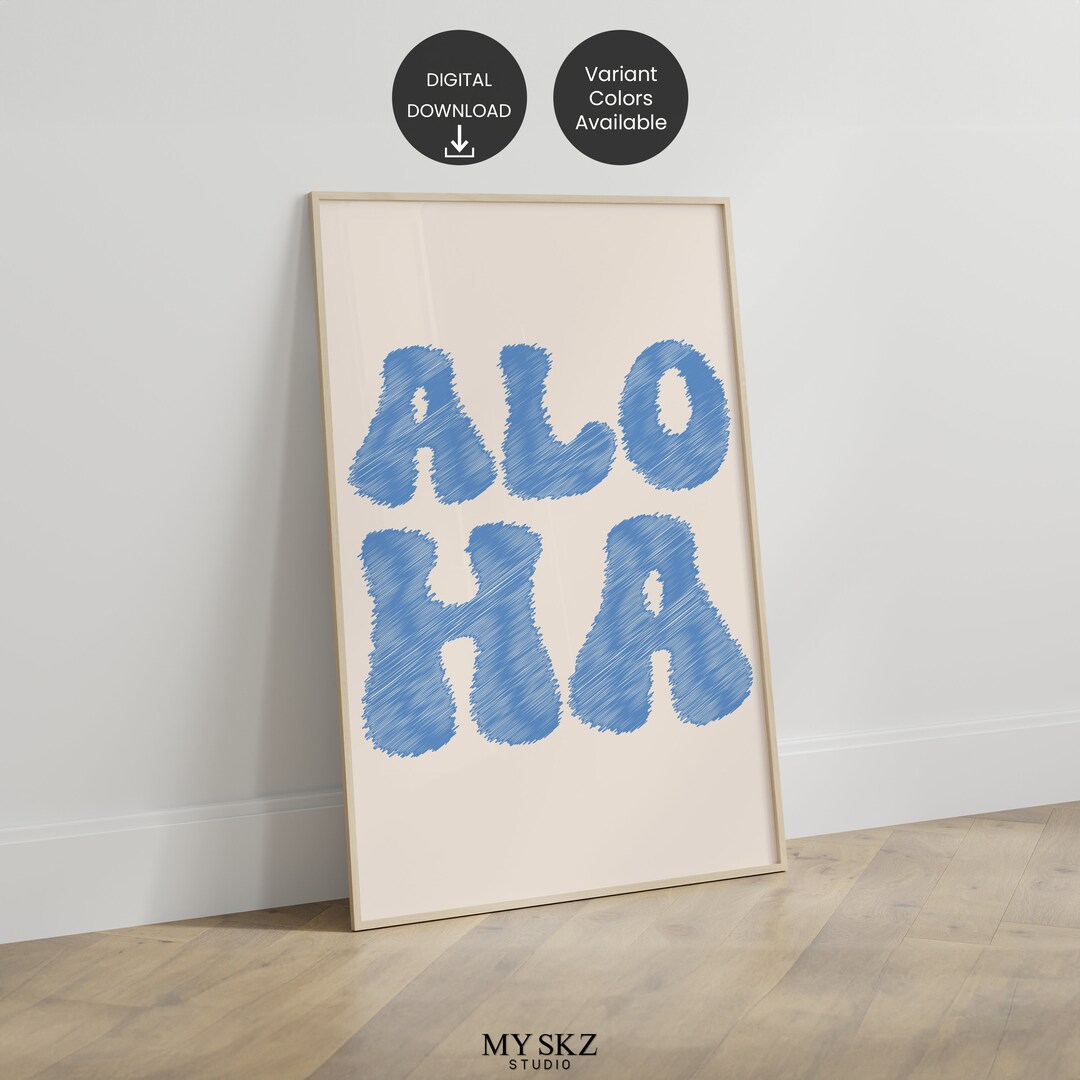 Retro Aloha Typography Wall Art Print, Hawaiian Wall Art, Aesthetic ...