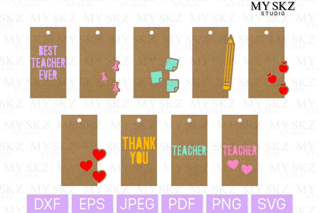 School Teacher Gift Tag Bundle Dxf, Eps, Jpeg, Pdf, Png, Svg Instant ...