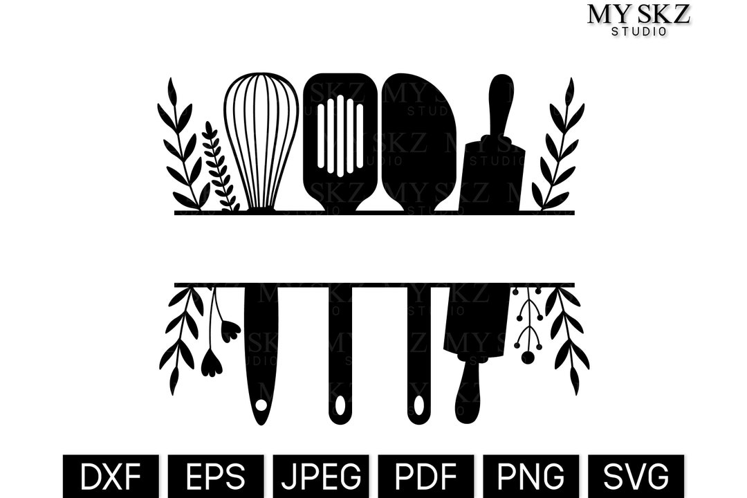 Kitchen Utensils Split Monogram Dxf, Eps, Jpeg, Pdf, Png, Svg Instant ...