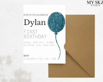 Balloon Birthday Party Invitation | Party Card Template | Digital ...