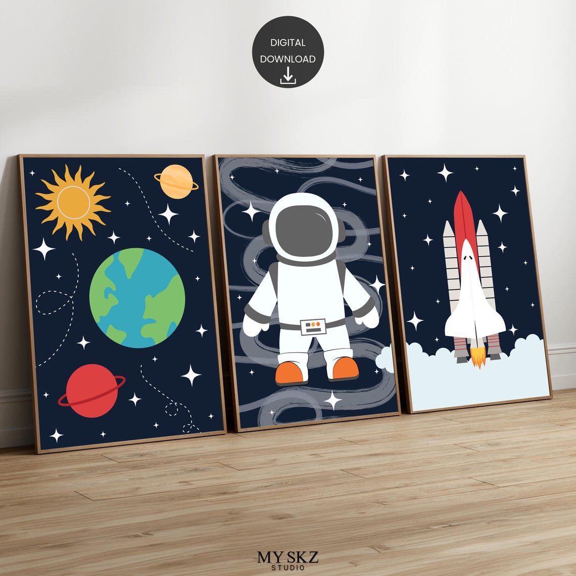Outer Space Astronaut Spaceship Prints, Set of 3 Wall Art Prints ...