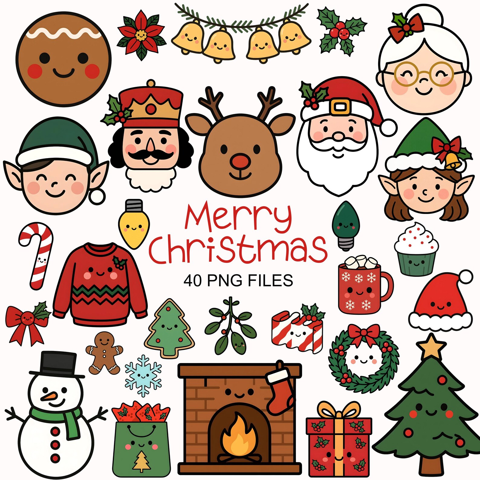Cute Christmas Clipart - Santa - Reindeer - Snowman - Gingerbread ...
