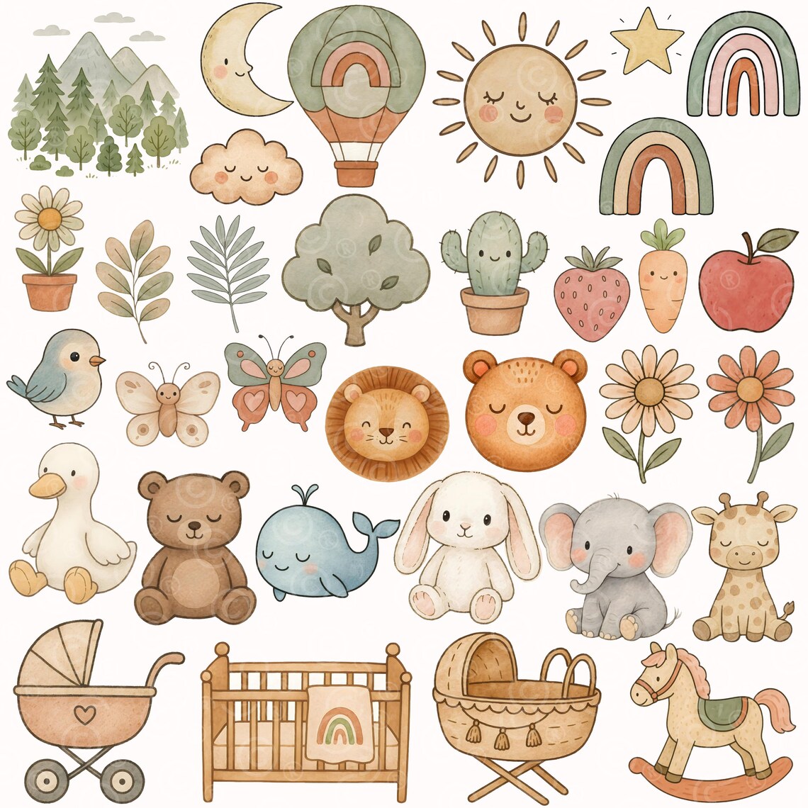 Boho Baby Doodle Clipart - Watercolor - Nursery Art - Baby Shower ...