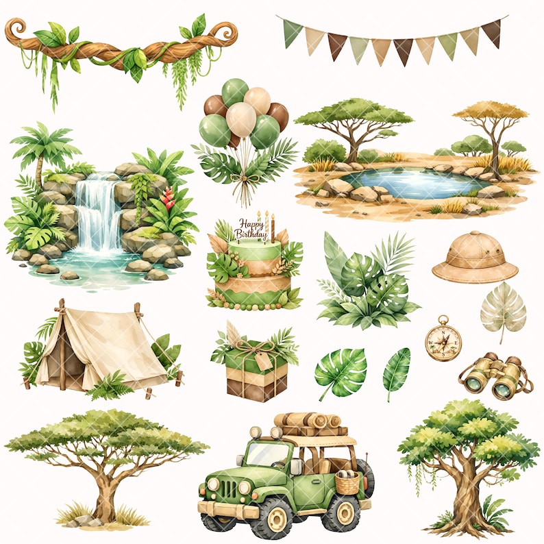 Cute Safari Clipart - Watercolor - Safari Animals Png - Commercial Use ...