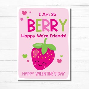Berry Valentine Printable Fruit Snack Valentine Cards Kids Valentine ...