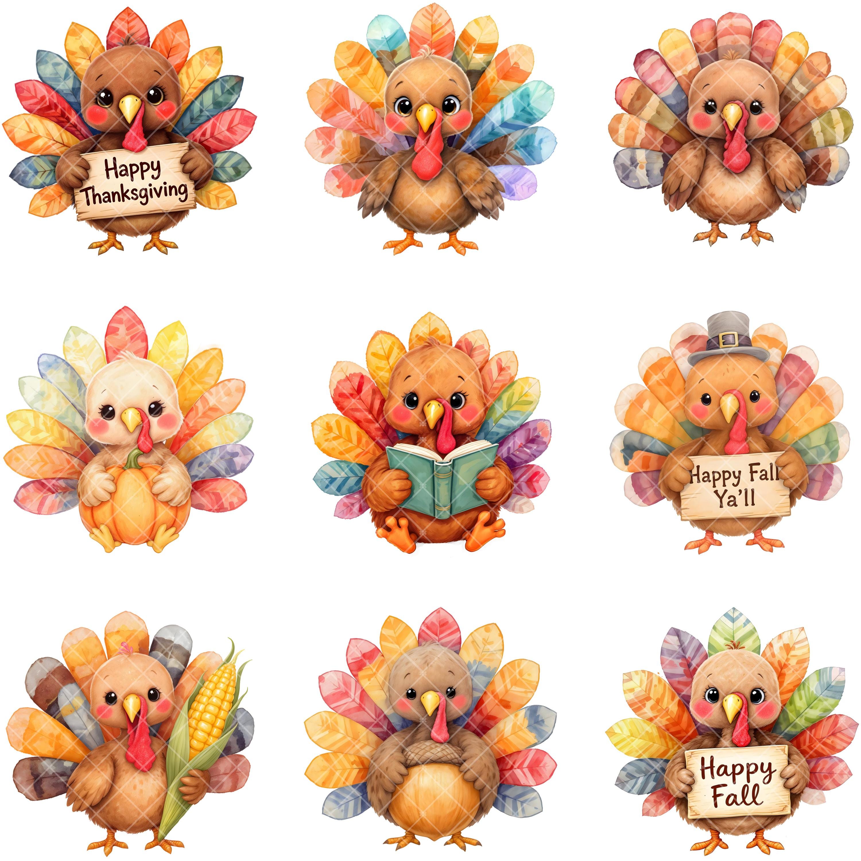 Cute Turkey Clipart - Watercolor - High Quality - Thanksgiving Png ...