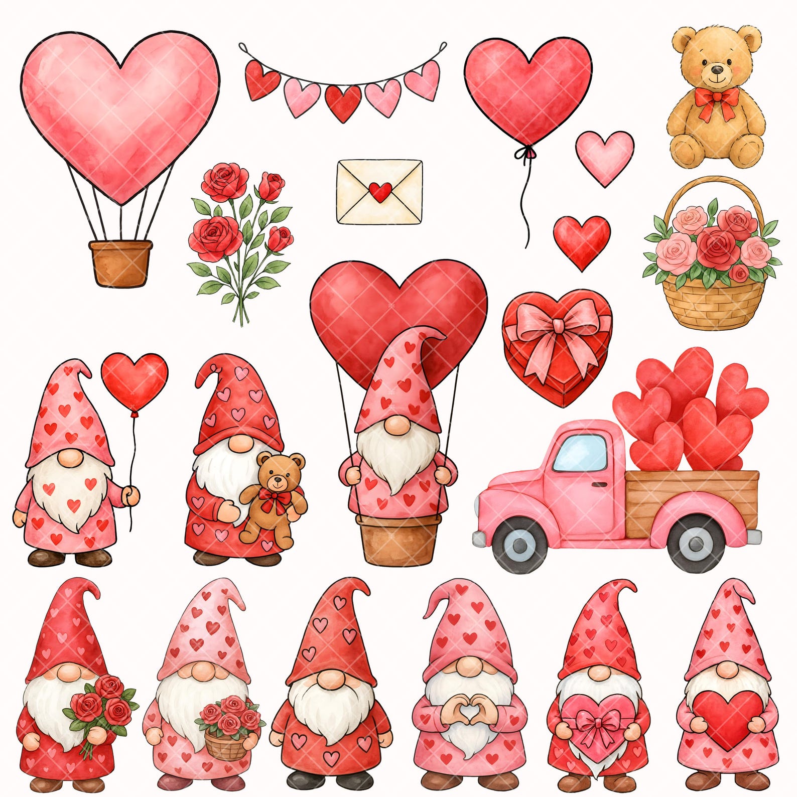 Valentine Gnome Clipart - Watercolor - Cute Gnomes Png - Valentine's ...