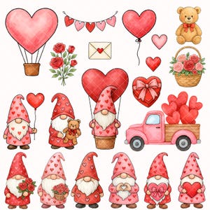 Valentine Gnome Clipart - Watercolor - Cute Gnomes Png - Valentine's ...