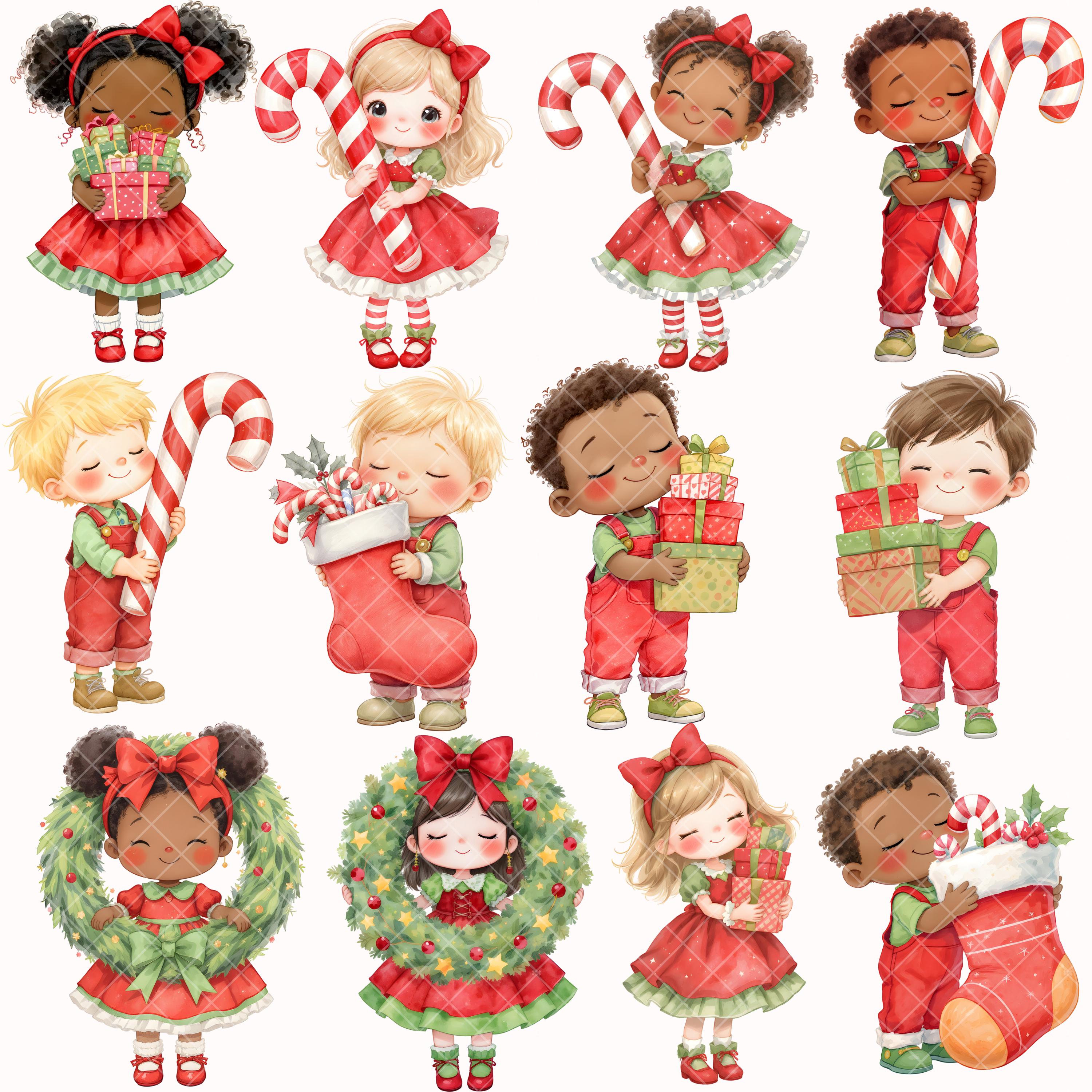 Christmas Kids Clipart - Watercolor - Cute Christmas Png - Reindeer ...