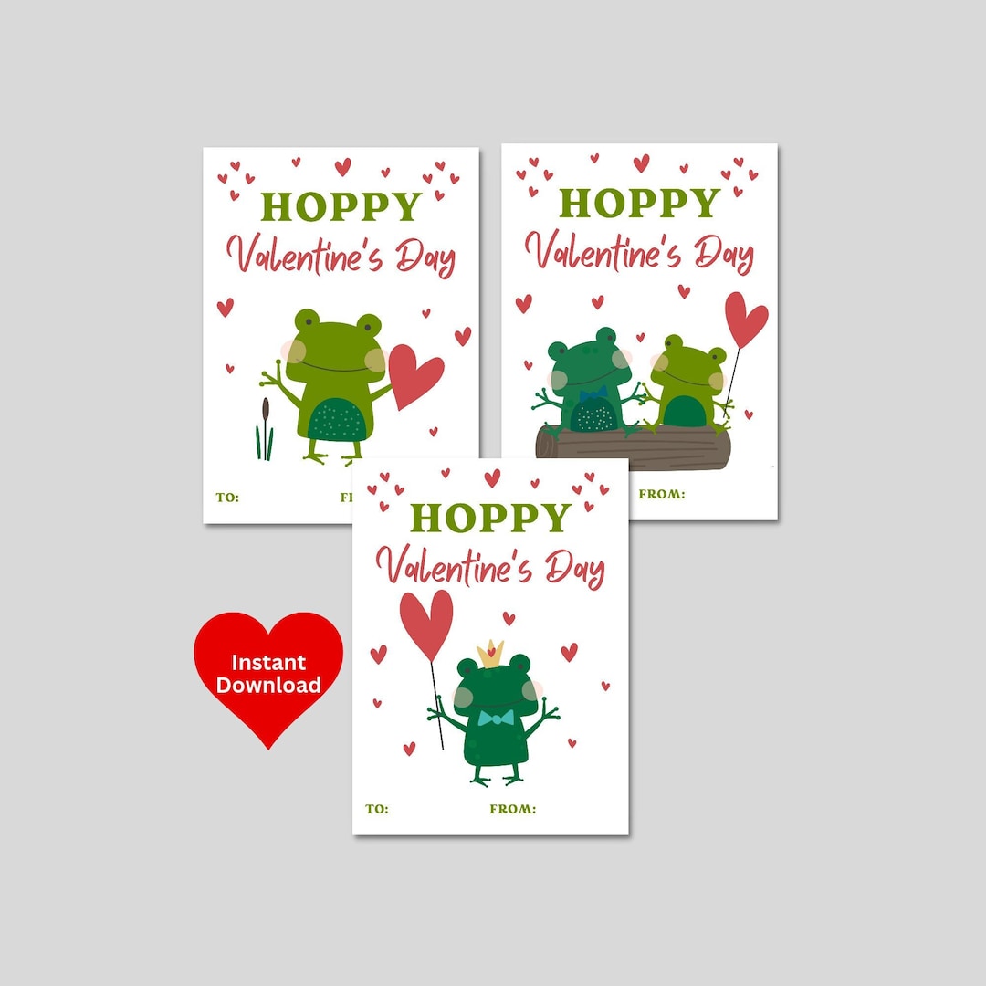 Printable Valentine Cards - Frogs - Kids Valentines - School Valentine ...