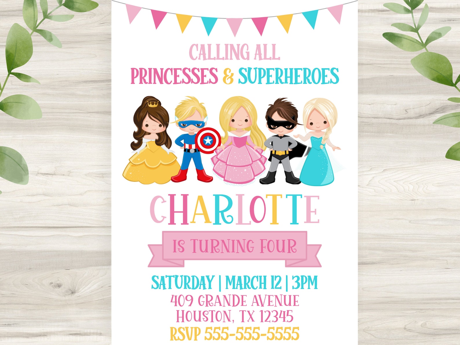 Princess & Superhero Invitation Editable Birthday Party | Etsy