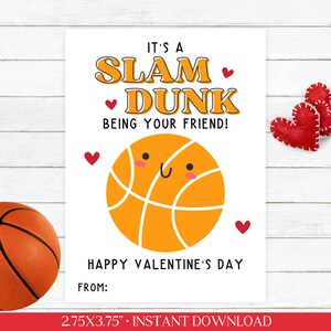 Basketball Valentine - Printable - Kids Valentine Cards - Instant ...