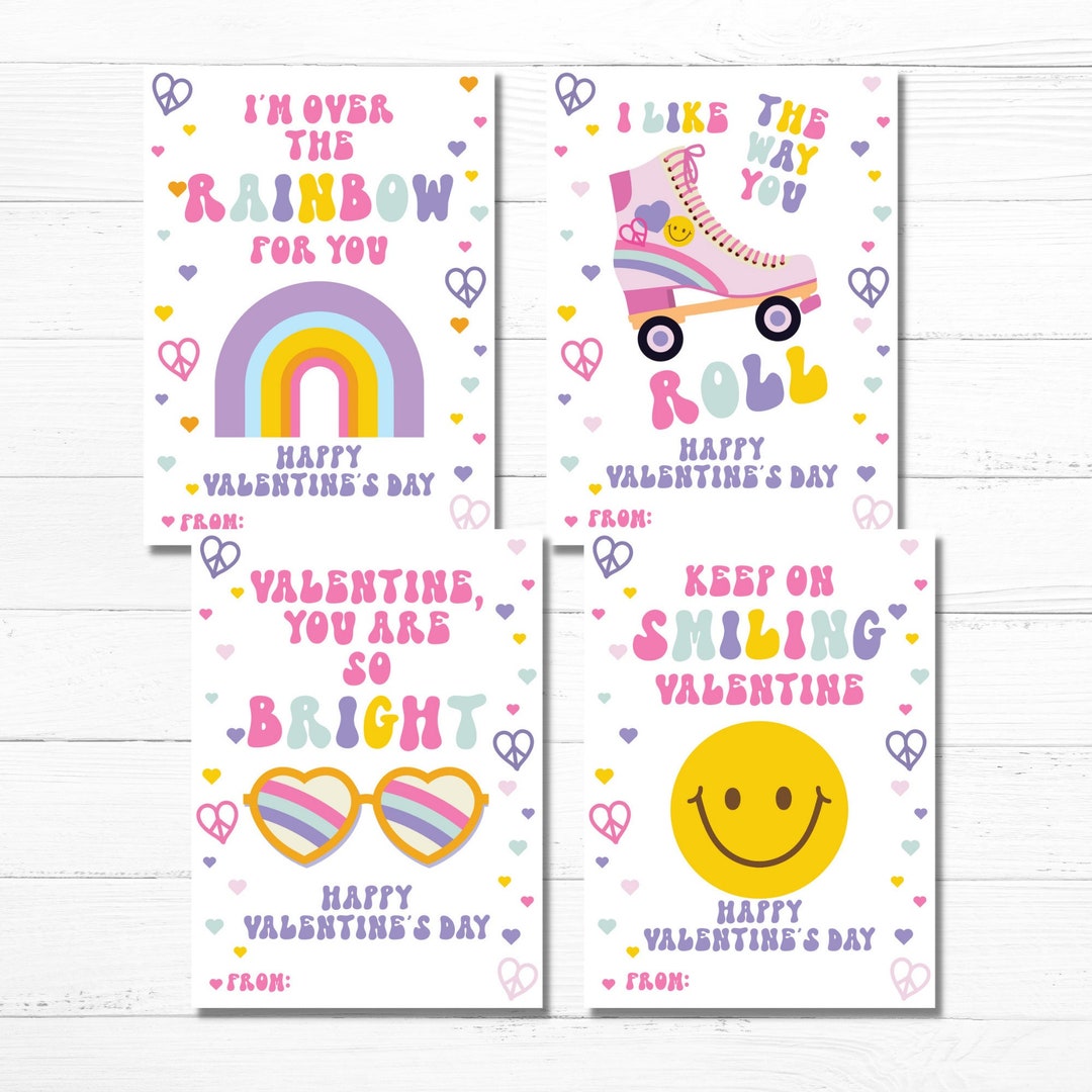 Groovy Valentine Cards Printable Kids Valentines Instant Download Retro ...