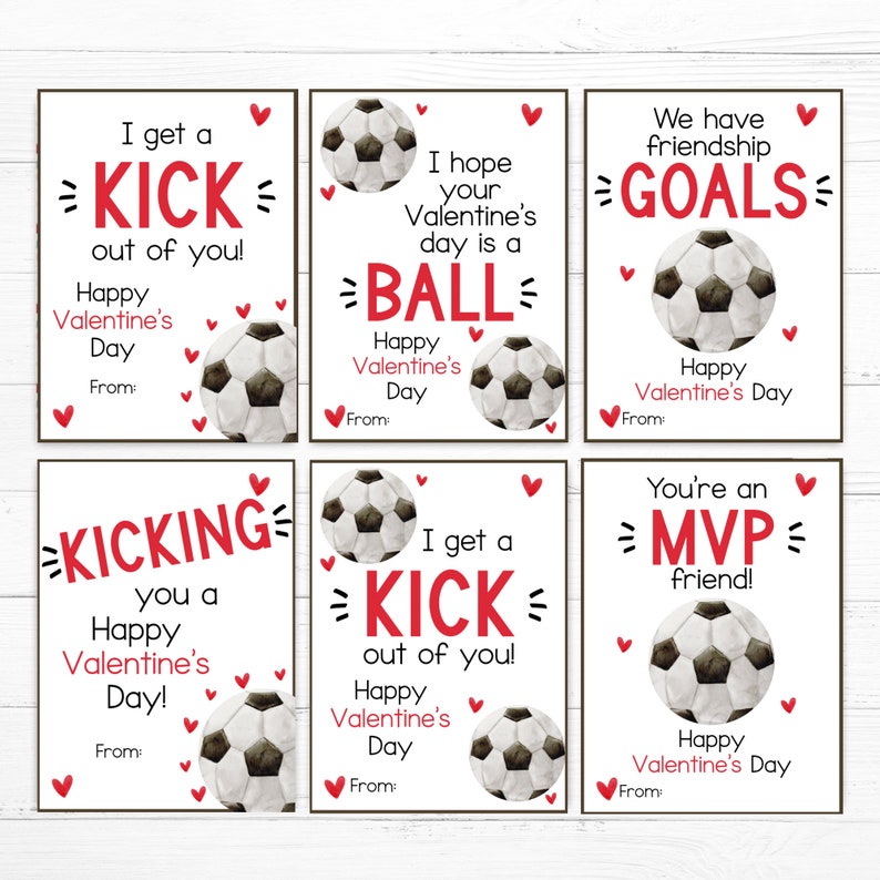 Soccer Valentine Printable Kids Valentine Cards Instant Download Cute ...