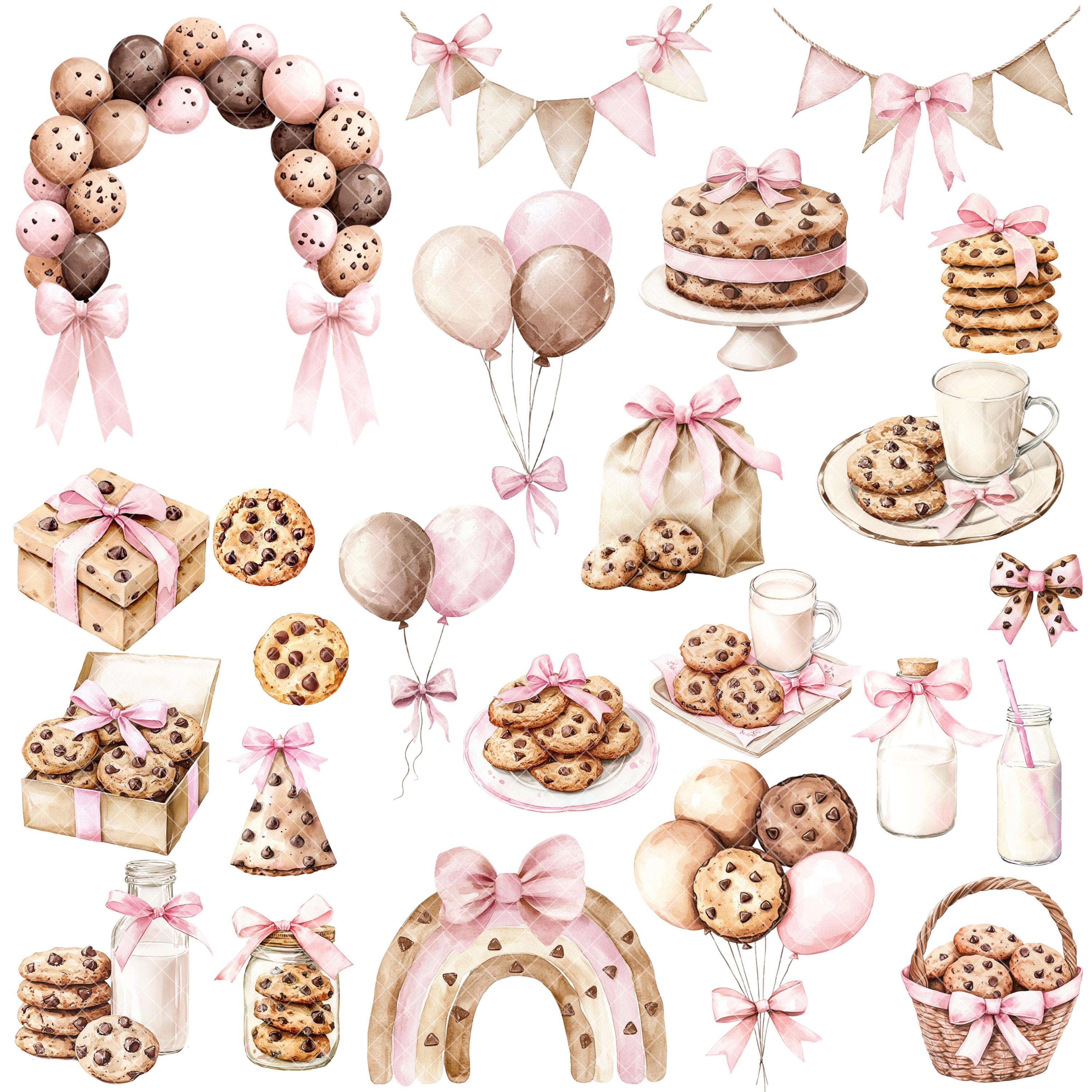 Milk and Cookies Clipart - Watercolor - Birthday Png - Chocolate Chip ...