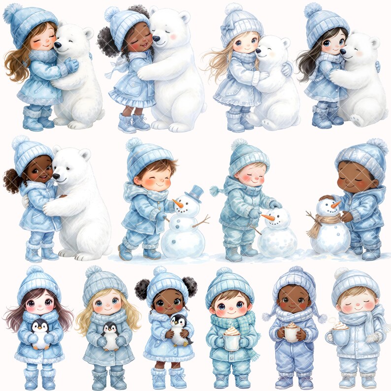 Cute Winter Clipart - Watercolor - Winter Kids Png - Ice Skating ...
