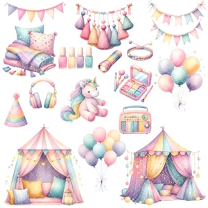 Slumber Party Clipart - Watercolor - Cute Sleepover Png - High Quality ...