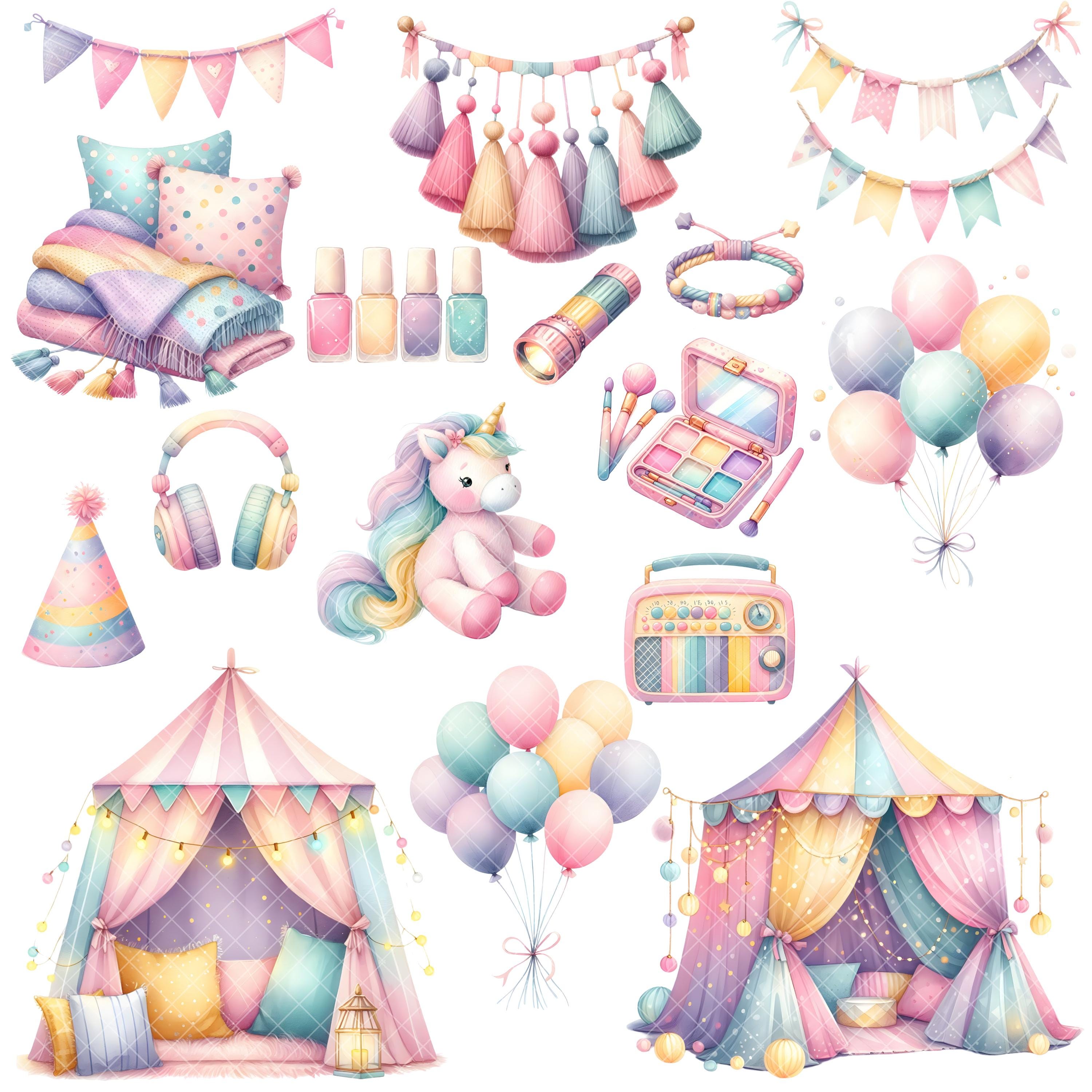 Slumber Party Clipart - Watercolor - Cute Sleepover Png - High Quality ...