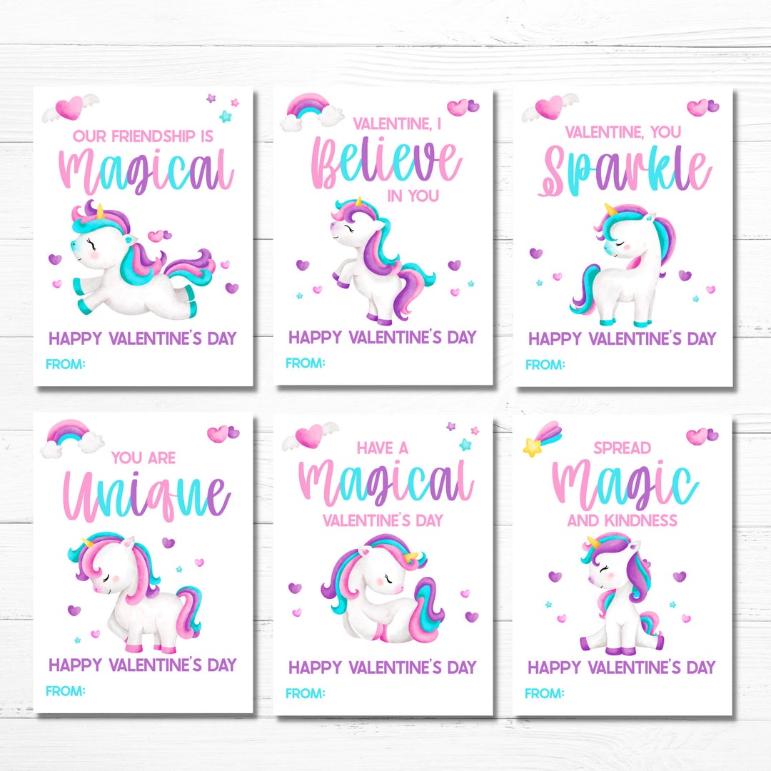 Unicorn Valentine Cards - Printable - Kids Valentines - Instant ...