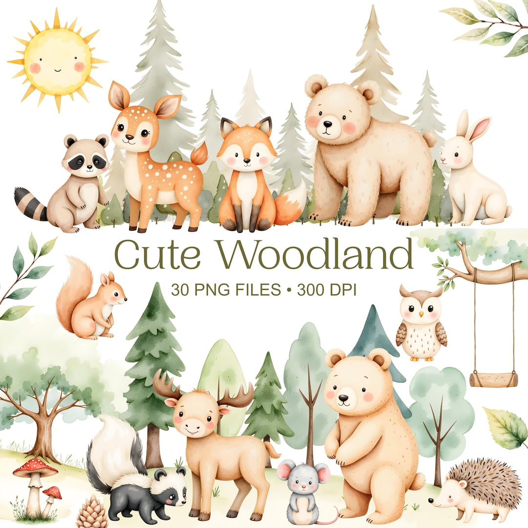 Cute Woodland Animal Clipart - Watercolor - Forest Animals Png - High ...