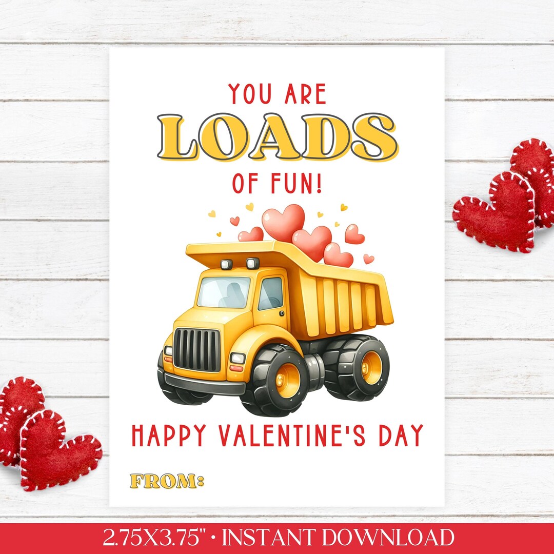 Dump Truck Valentine Card - Printable - Instant Download - Kid ...