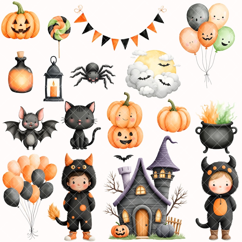 Boys Halloween Clipart - Watercolor - Cute Halloween Png - Costume ...