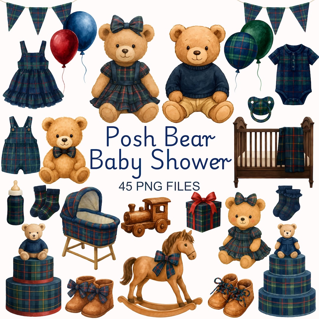 Posh Baby Bear Clipart - Watercolor- Nursery Clipart - Cute Clipart ...