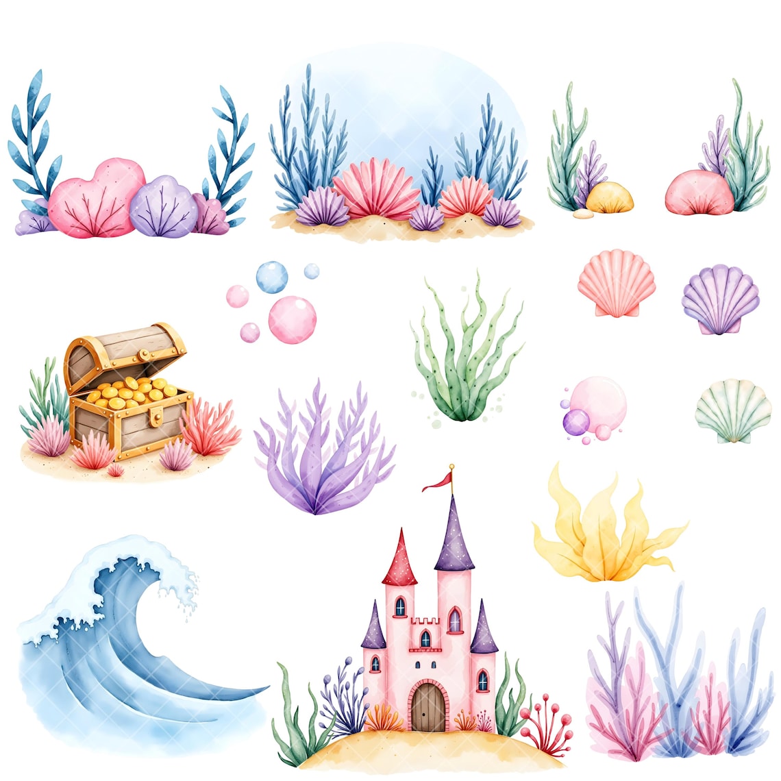 Pastel Under the Sea Clipart - Watercolor - High Quality - Cute Sea ...