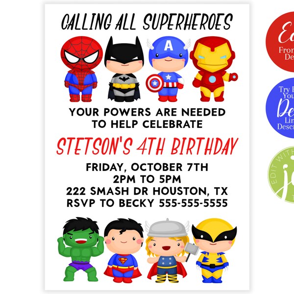 Superhero Invitation - Etsy