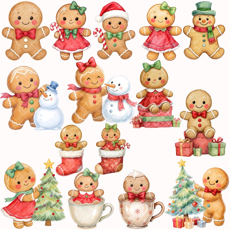 Gingerbread Clipart Bundle - Watercolor - Christmas Png - Gingerbread ...