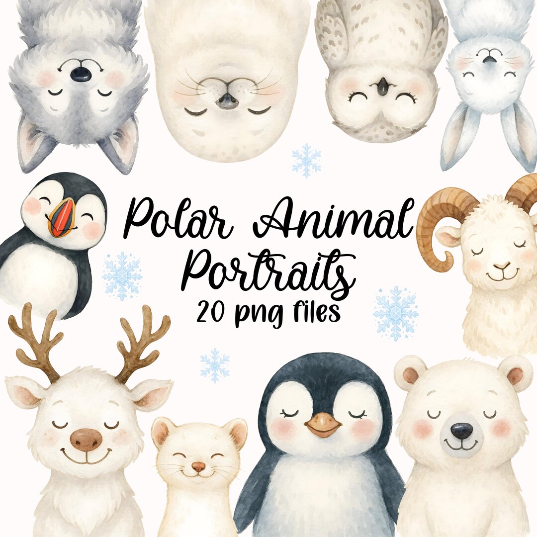 Animal Portraits - Watercolor - Cute Polar Animal Clipart - Penguin ...