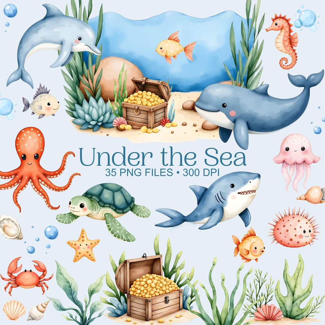 Under the Sea Clipart - Watercolor - Ocean Animals Png - High Quality ...