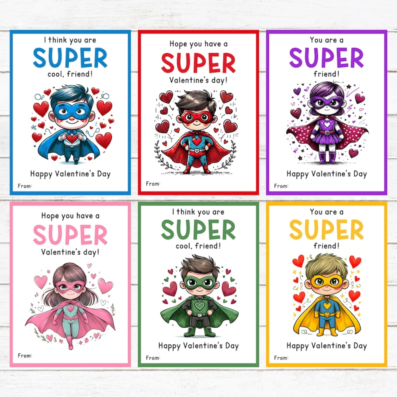 Superhero Valentine Cards - Printable - Kids Valentine Cards - School ...