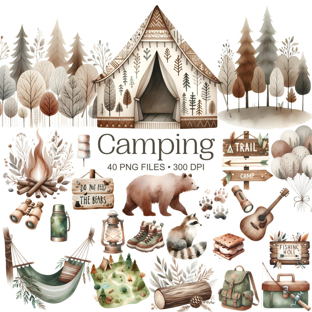 Camping Clipart - Watercolor - Camping Png - High Quality - Rustic ...