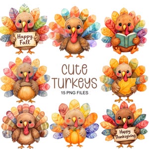 Cute Turkey Clipart - Watercolor - High Quality - Thanksgiving Png ...