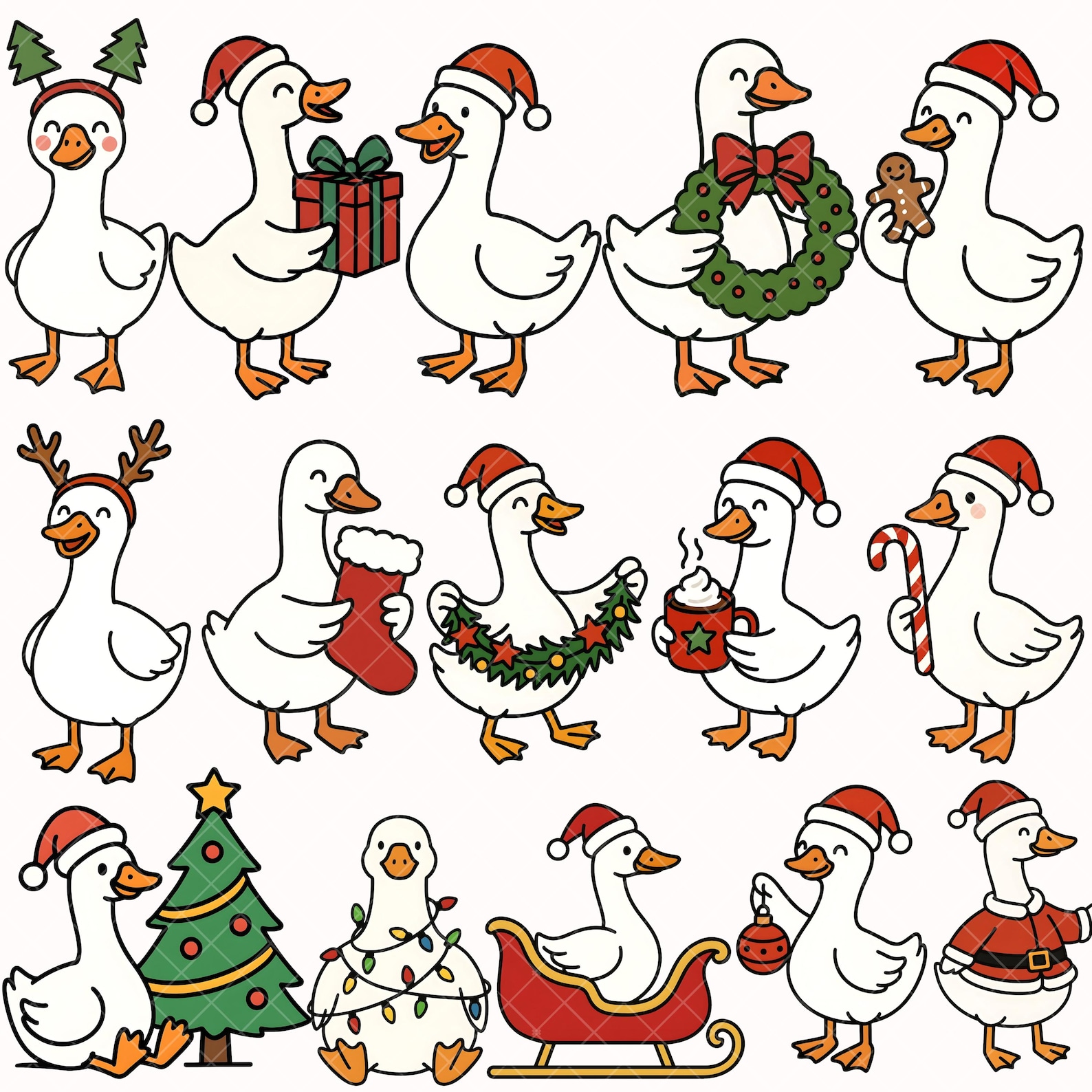 Goose Christmas Clipart - Cute Geese Png - Flat Illustration - Kawaii ...